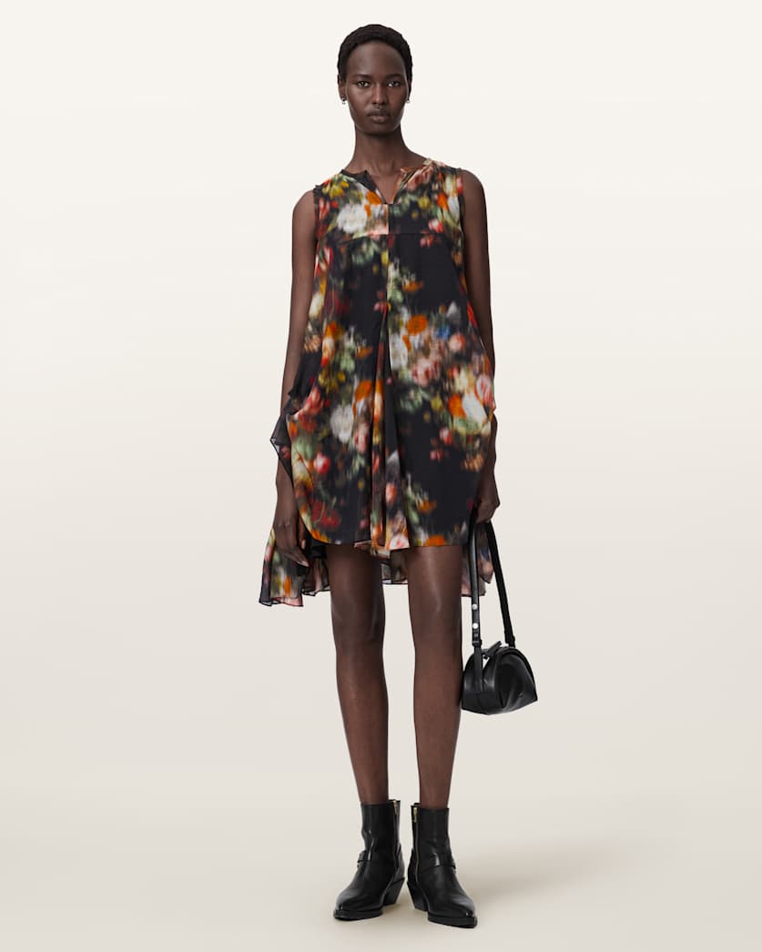 Sybil Relaxed Fit Floral Mini Dress HAZED BLACK | ALLSAINTS US